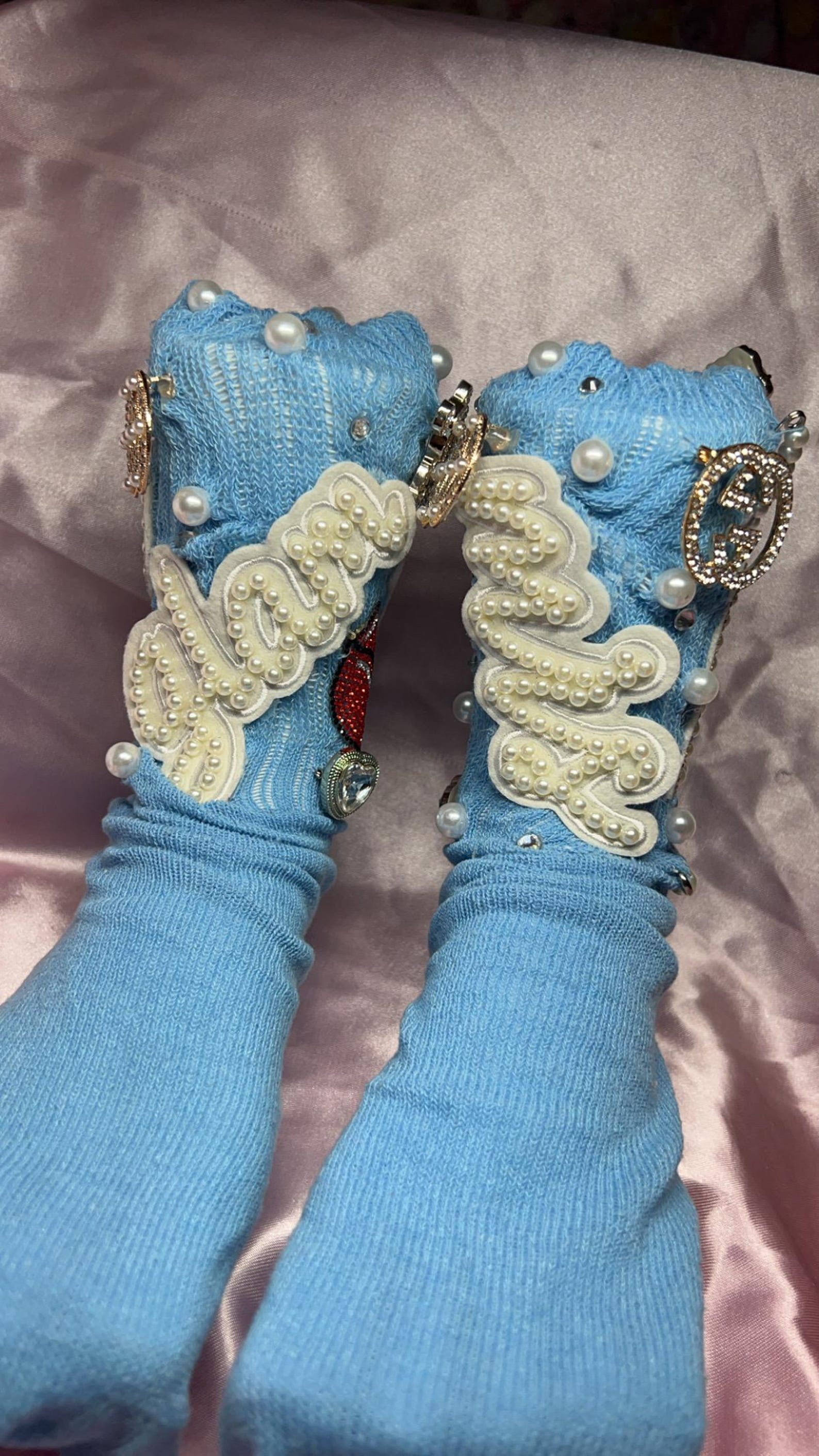 Handmade Blinged Junk Socks: Pearl & Rhinestone Charms, Customized ...