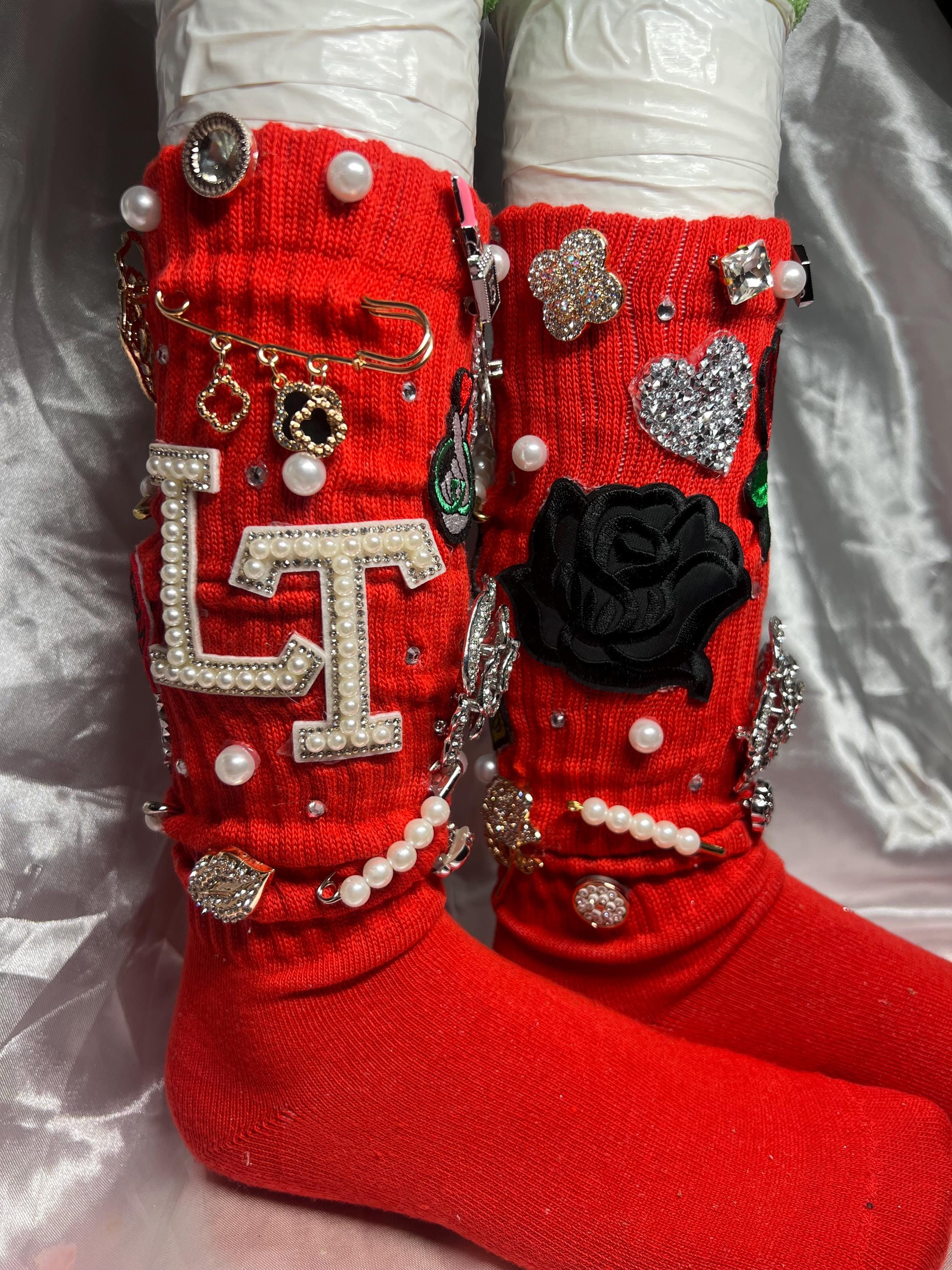 Handmade Junk Socks: Rhinestone & Pearl Charms, Custom Lettering - Etsy