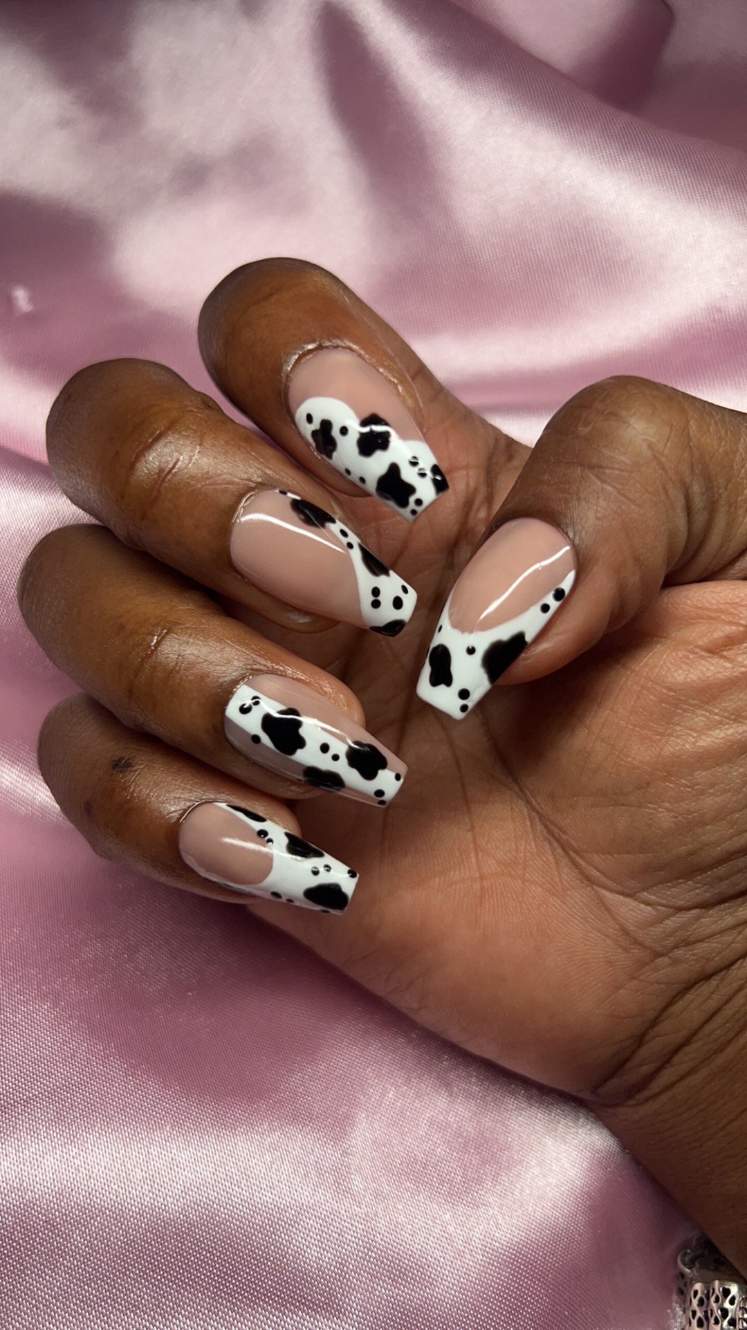 Cow Frenchies Cow Glam Custom Nails Custom Art Gel Polish Set Press on ...