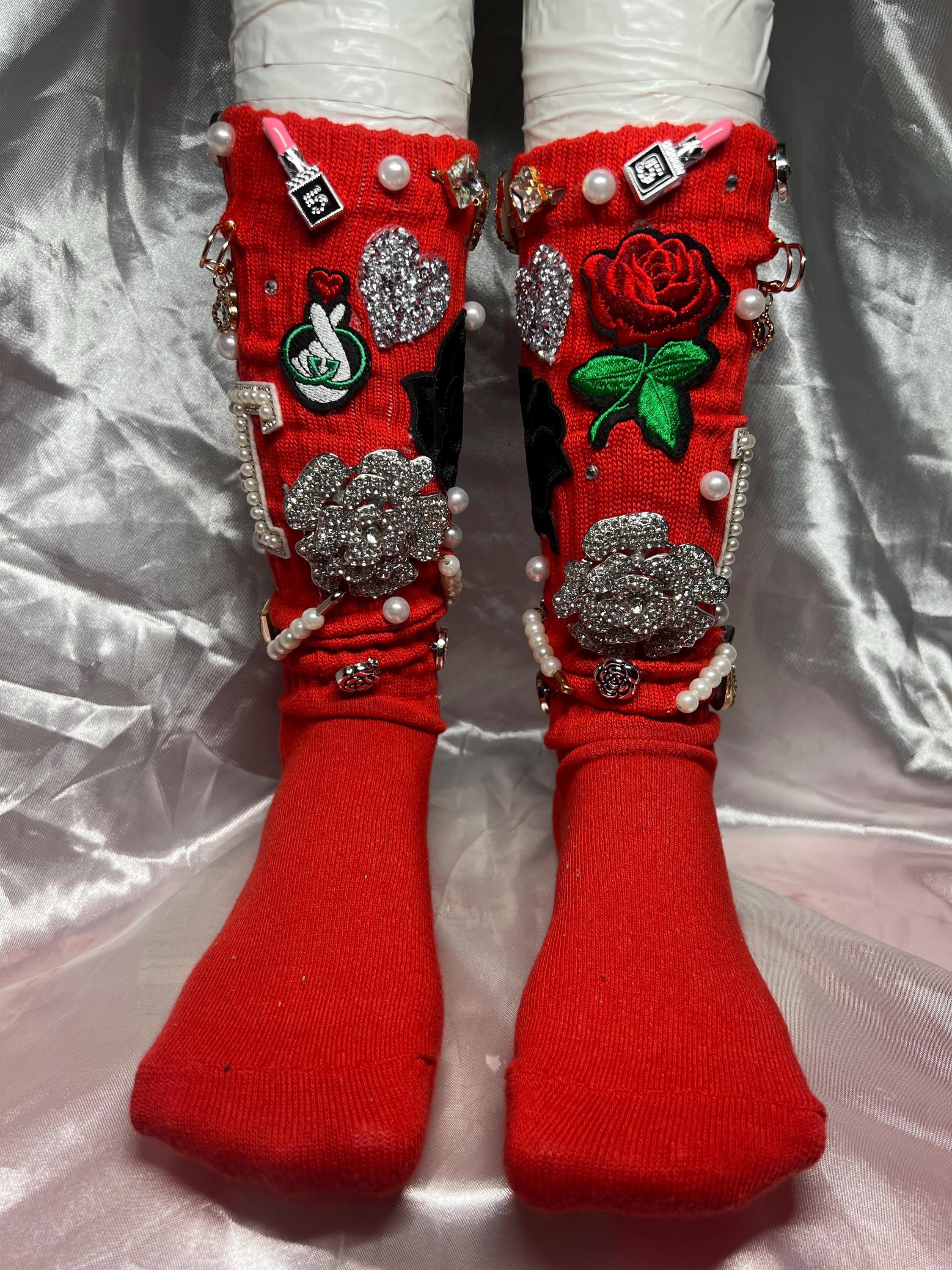 Handmade Junk Socks: Rhinestone & Pearl Charms, Custom Lettering - Etsy