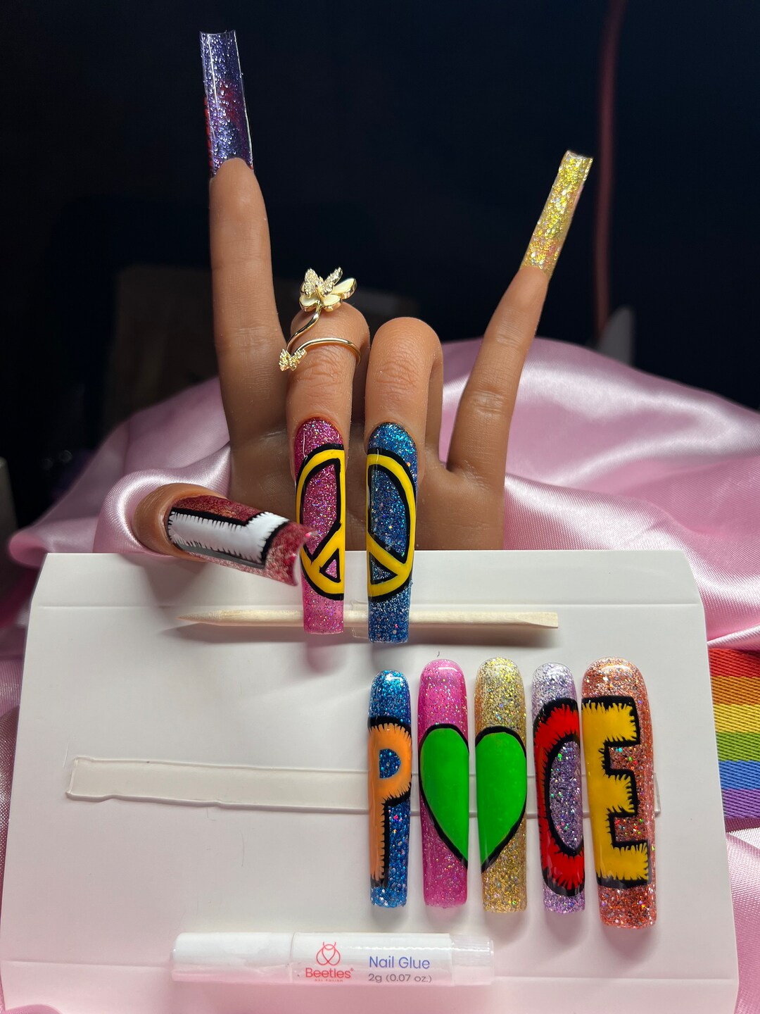 Love & Peace (pride Set) | Rainbow Sassy | Press on Nails | Happy Pride | All Shapes + Sizes ...