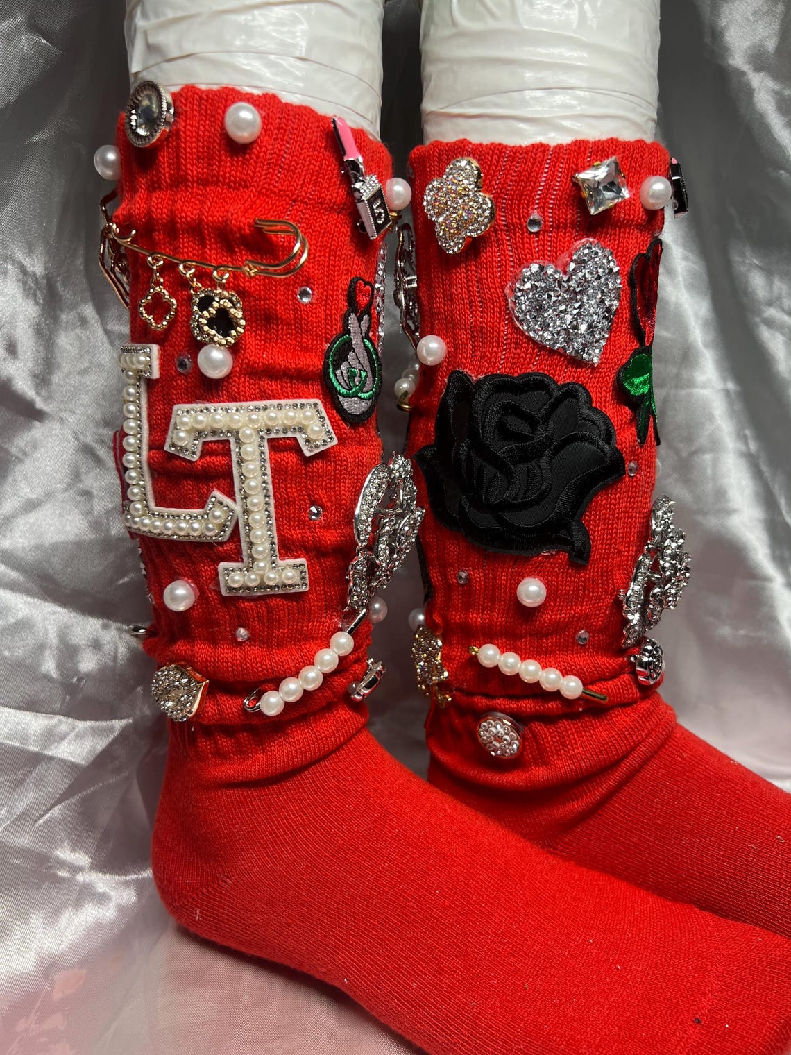 Handmade Junk Socks: Rhinestone & Pearl Charms, Custom Lettering - Etsy