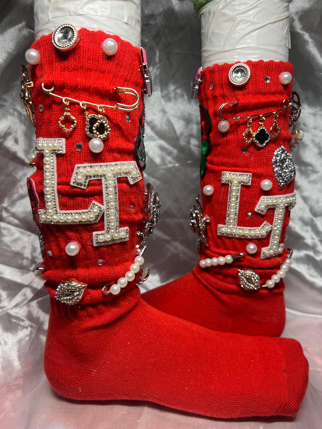 Handmade Junk Socks: Rhinestone & Pearl Charms, Custom Lettering - Etsy