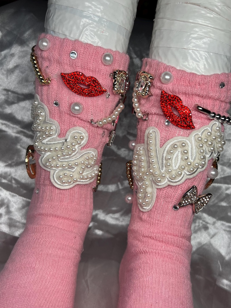Handmade Blinged Junk Socks: Pearl & Rhinestone Charms, Customized ...