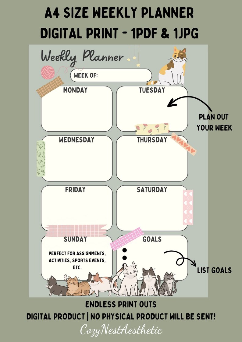 A4 Size Digital Planner Digital Download Weekly Planner Printable ...
