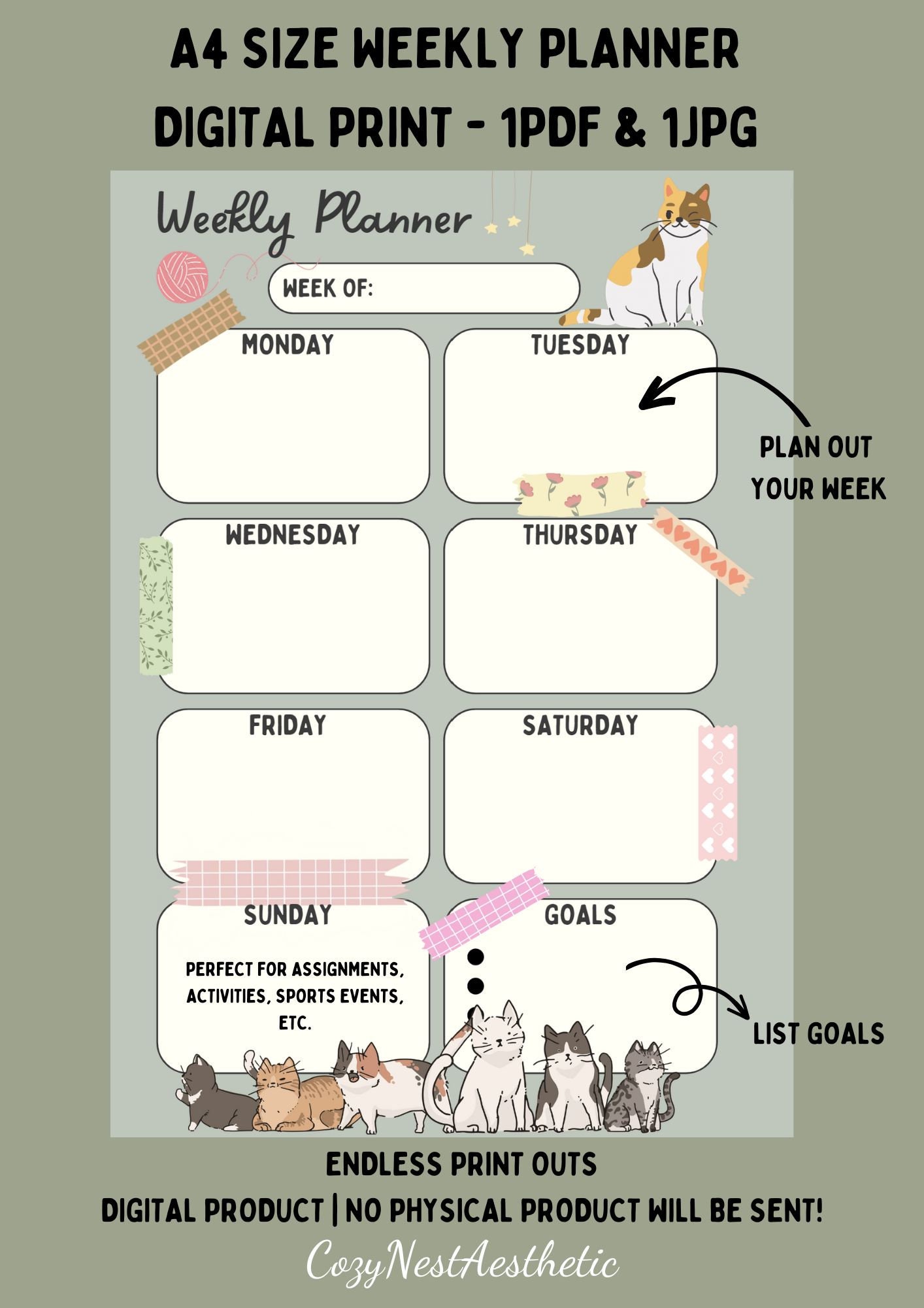 A4 Size Digital Planner Digital Download Weekly Planner - Etsy