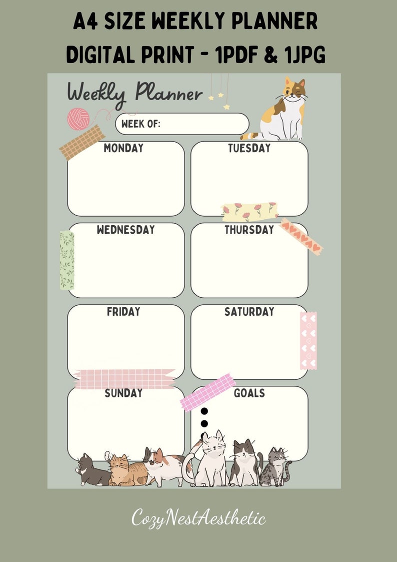 A4 Size Digital Planner Digital Download Weekly Planner Printable ...