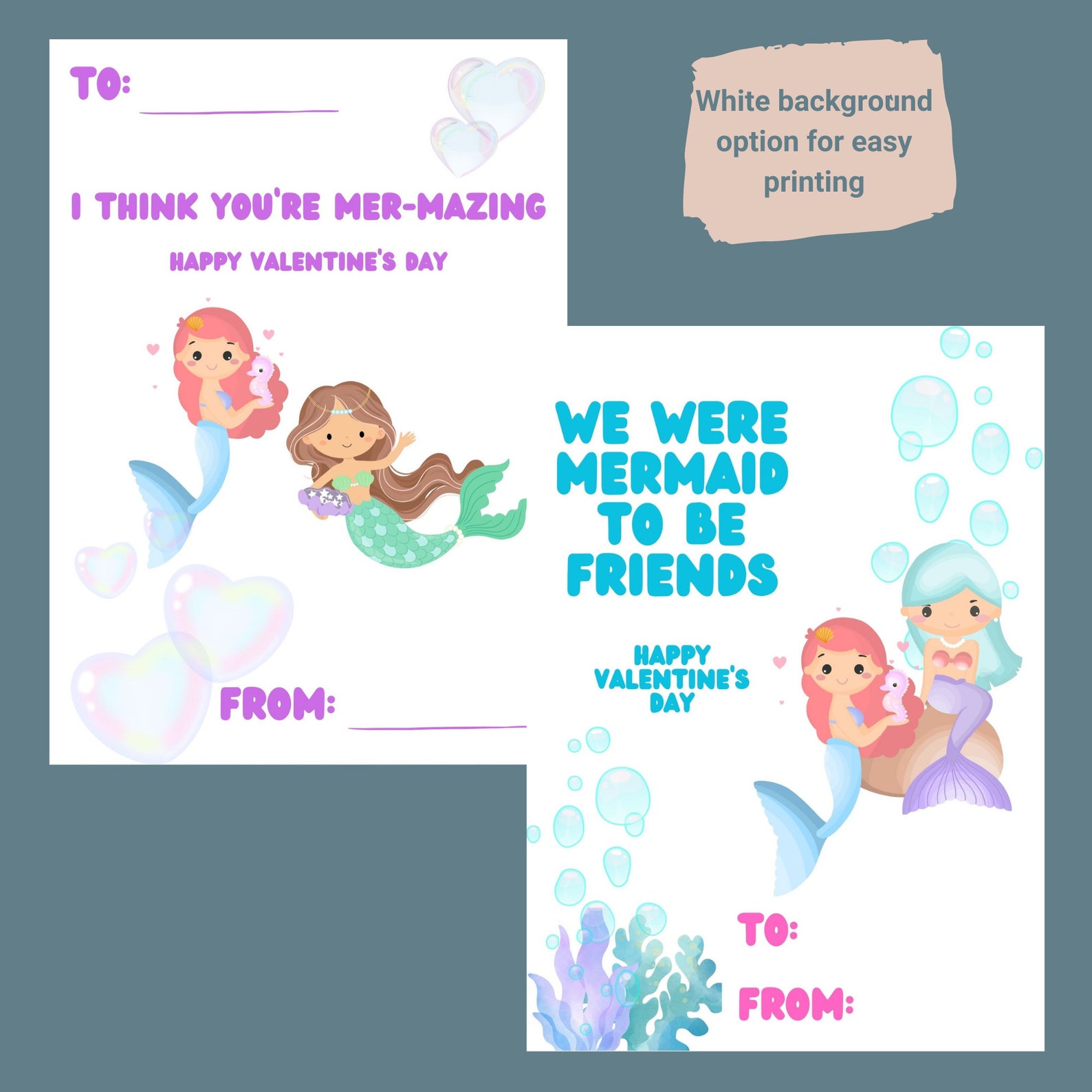 Printable Mermaid Valentine's Day Cards - Etsy
