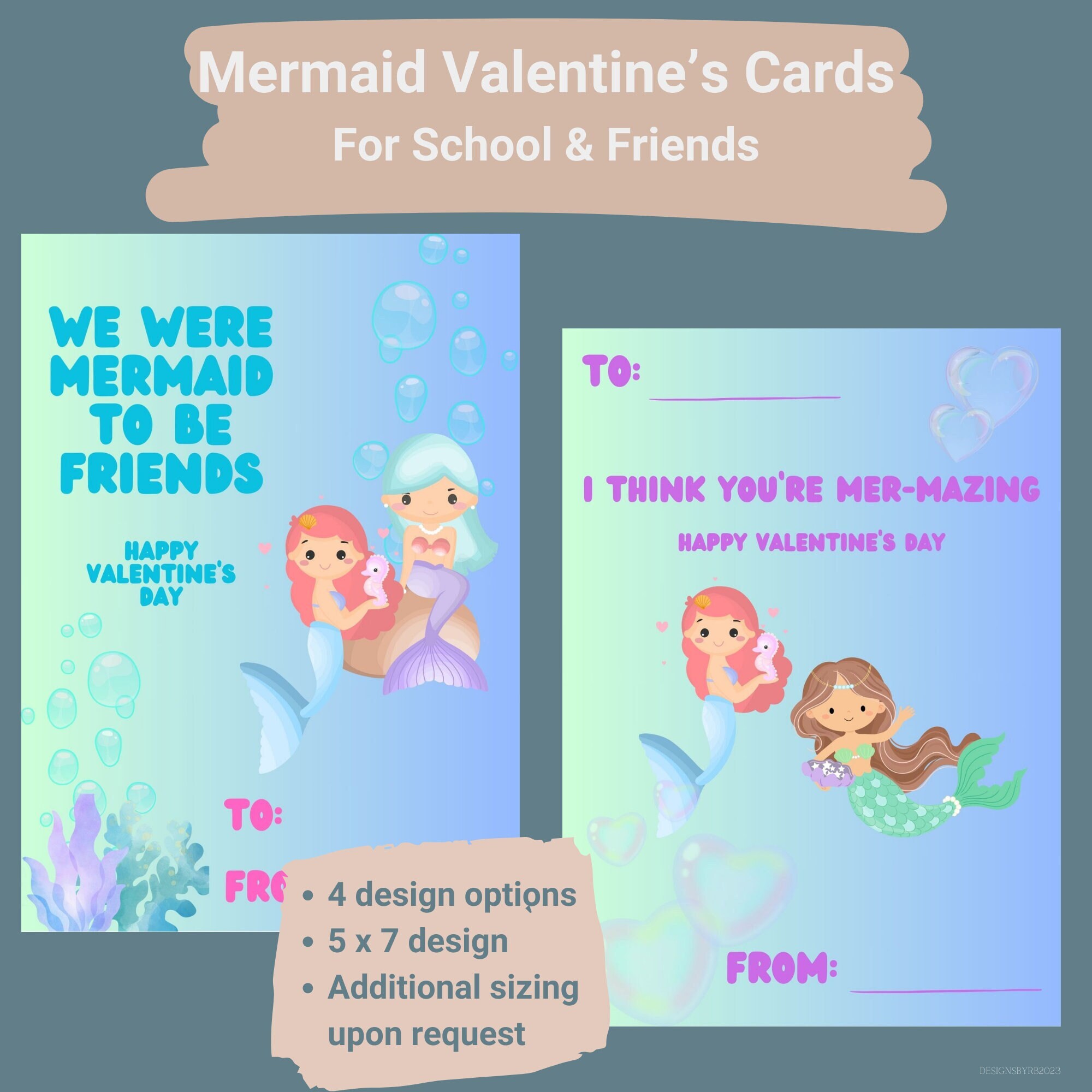 Printable Mermaid Valentine's Day Cards - Etsy