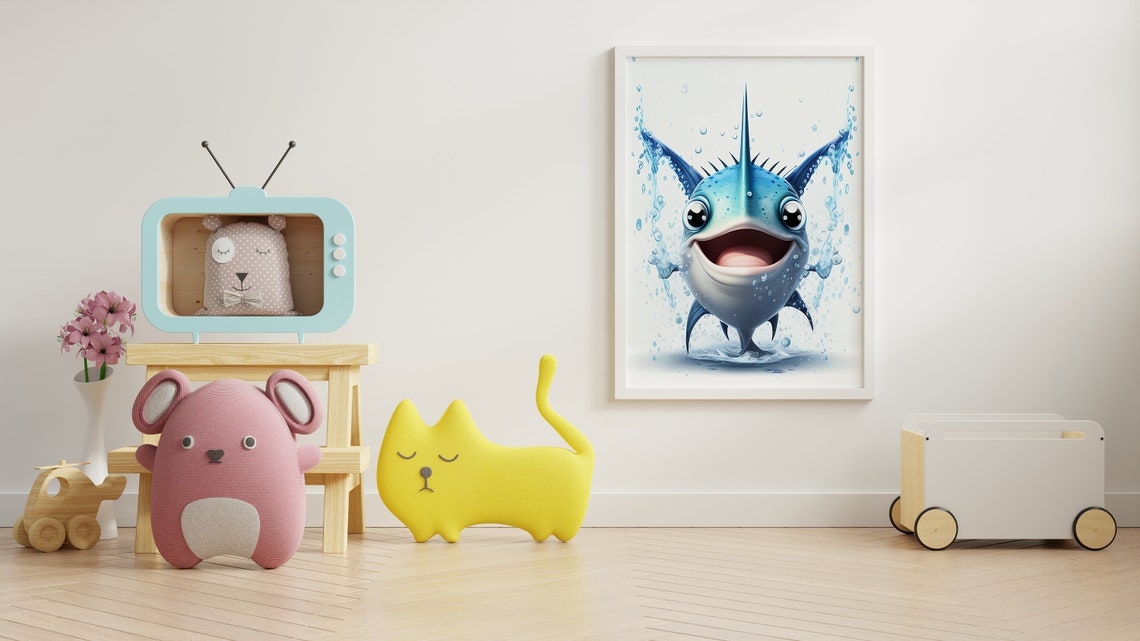 Baby Blue Marlin Printable, Sea Animals, Printable Drawing, Poster ...