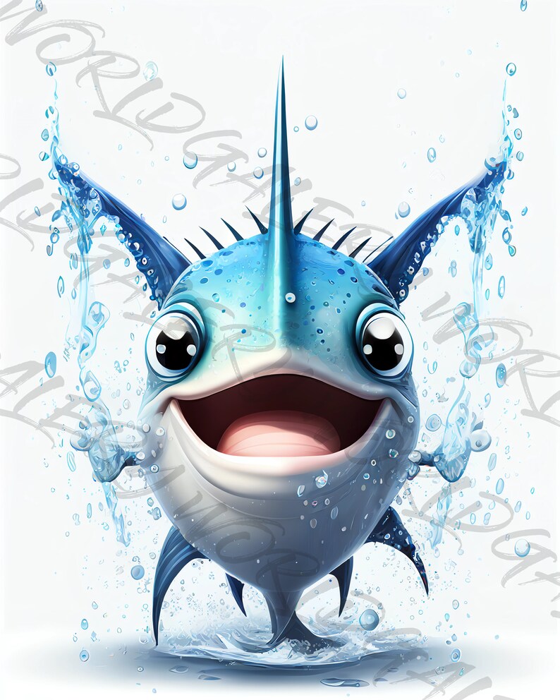 Baby Blue Marlin Printable, Sea Animals, Printable Drawing, Poster ...