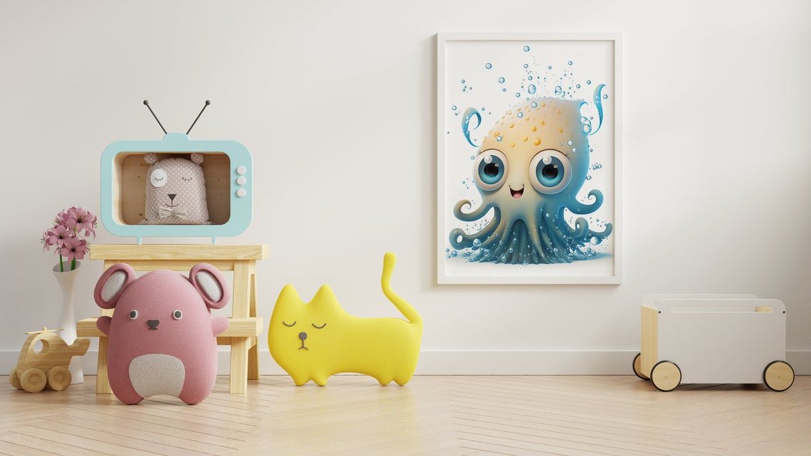 Baby Squid Printable, Sea Animals, Squid Paitings, Printable Drawing ...