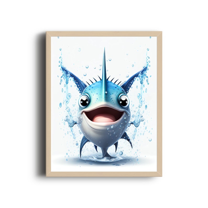 Baby Blue Marlin Printable, Sea Animals, Printable Drawing, Poster ...