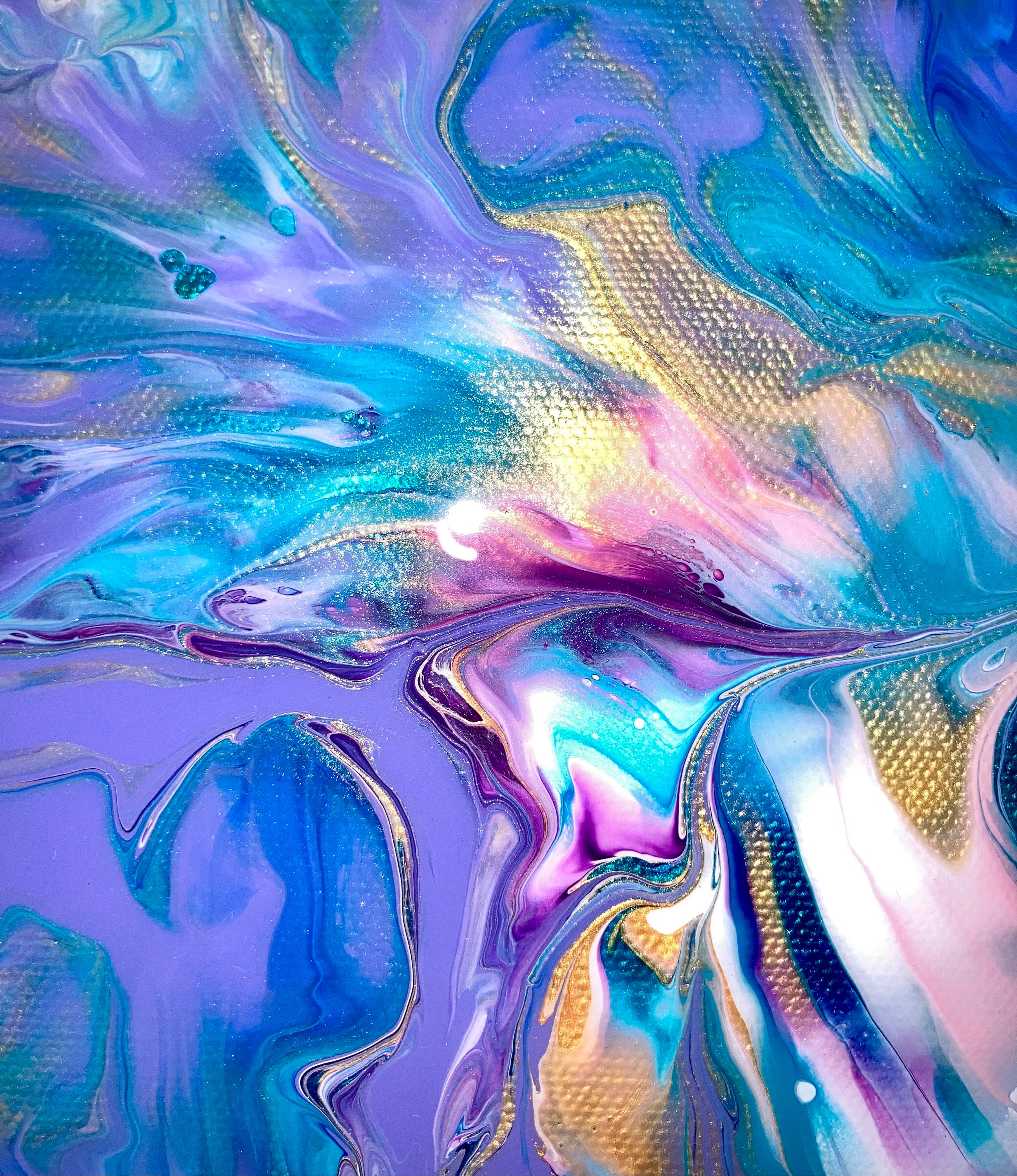 Fluid Art Acrylic Painting: Iridescent Gold, Blue, and Purple Resin ...