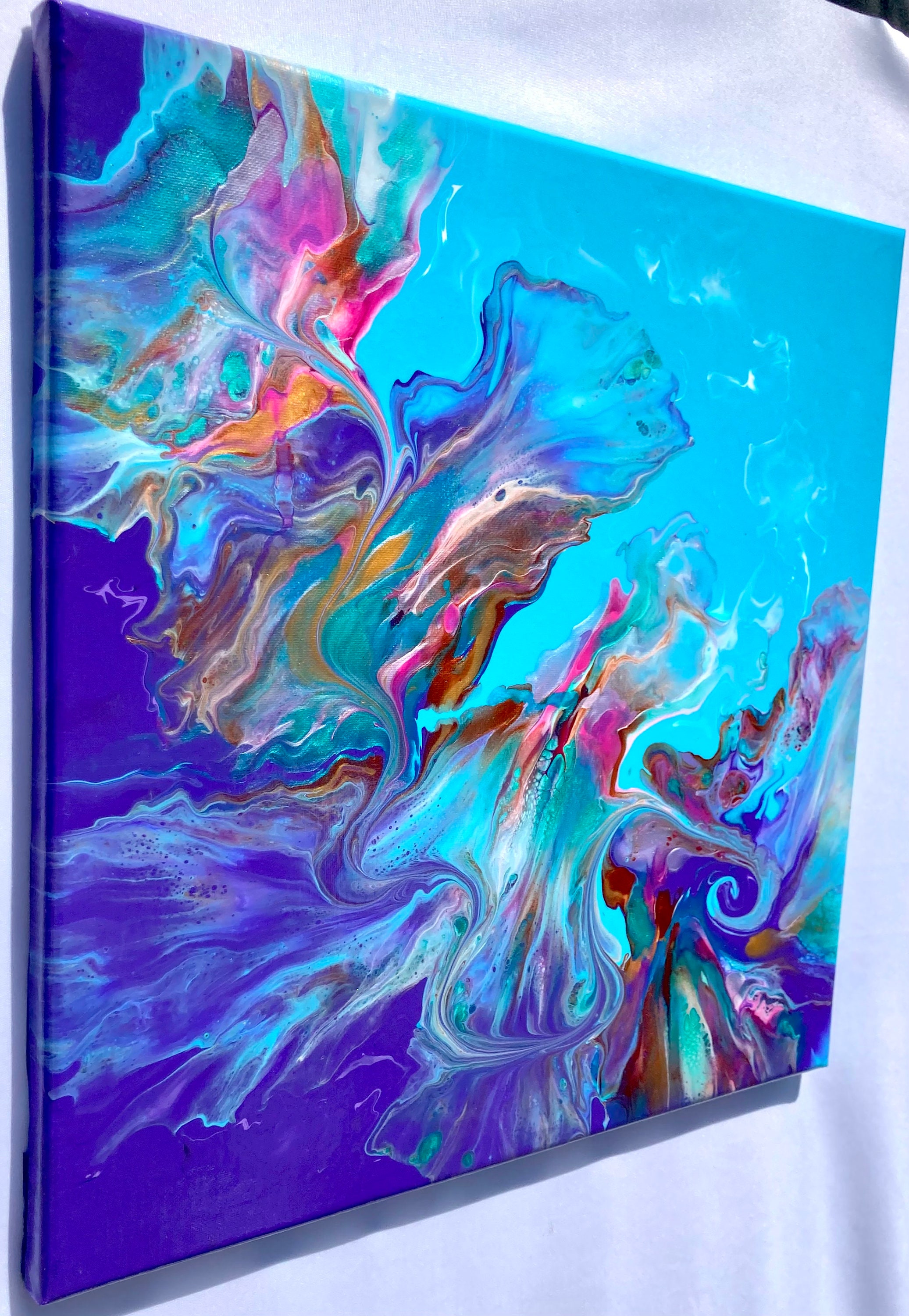 Sky Blue and Purple Abstract Acrylic Dutch Pour Painting on 16x16 ...