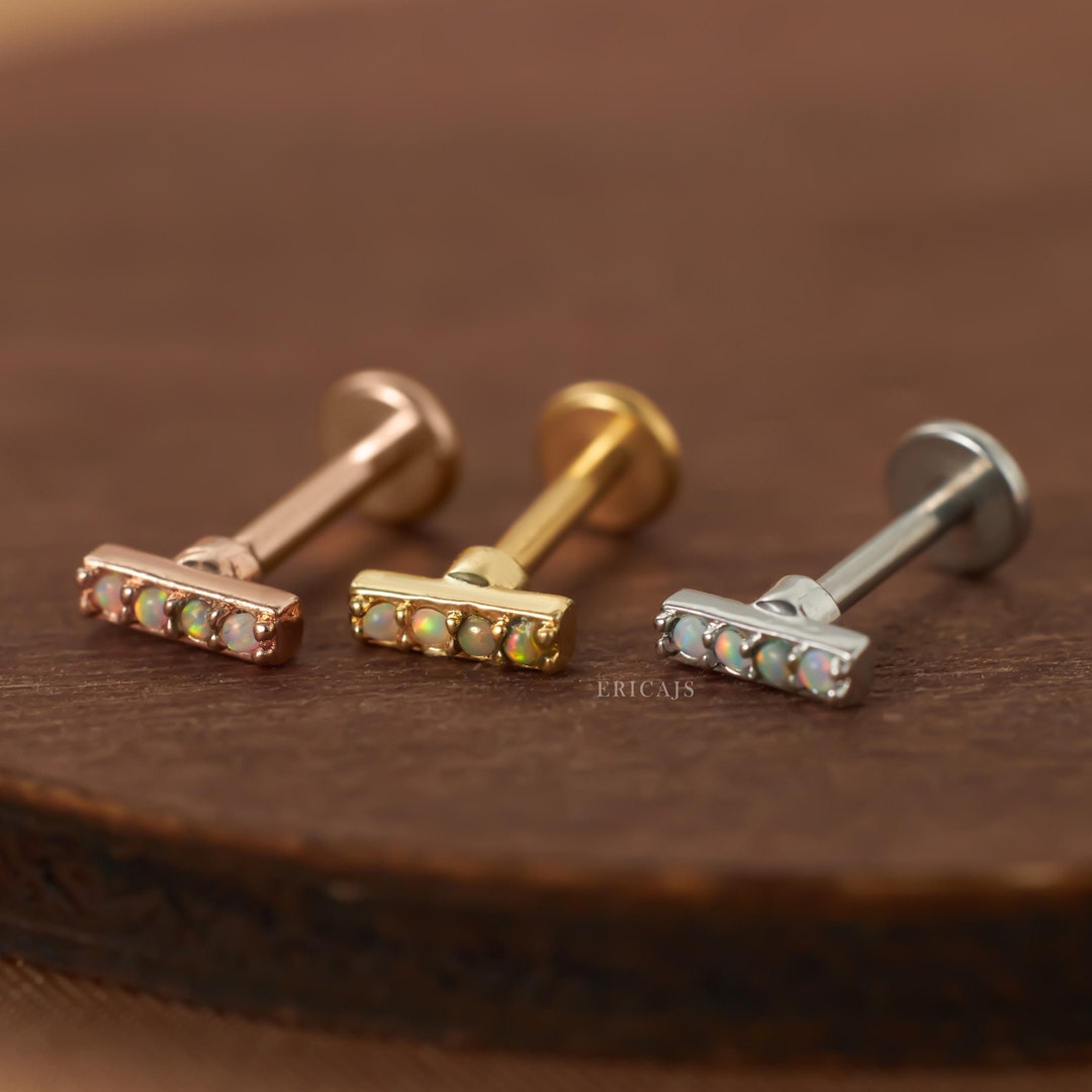 White Opal Bar Cartilage Earring - Helix Piercing - Conch Earring - 18G ...