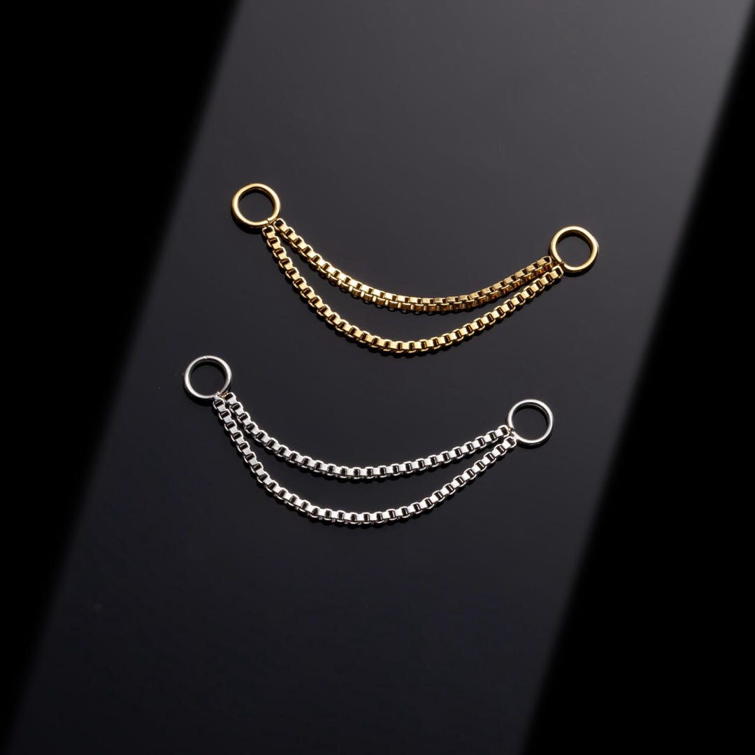 Double Chain Drop Earring, Industrial Piercing Chain, Tiny Chain ...