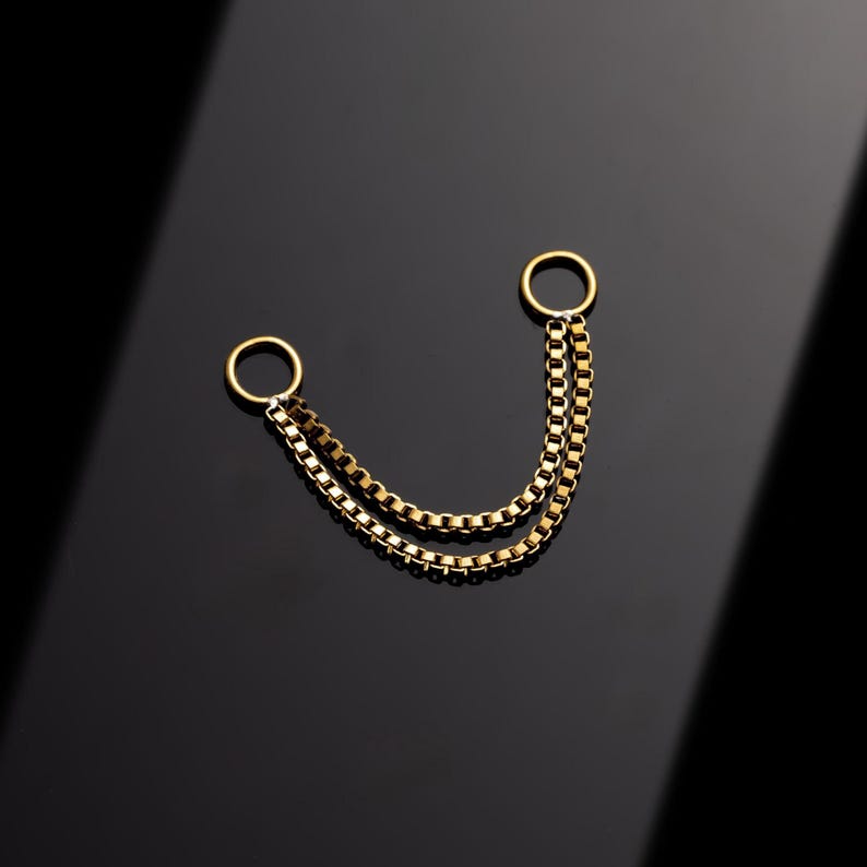 Double Chain Drop Earring, Industrial Piercing Chain, Tiny Chain ...