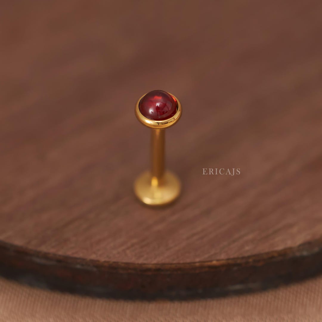 Garnet Flat Back Stud: 16G Titanium Piercing Earring - Etsy
