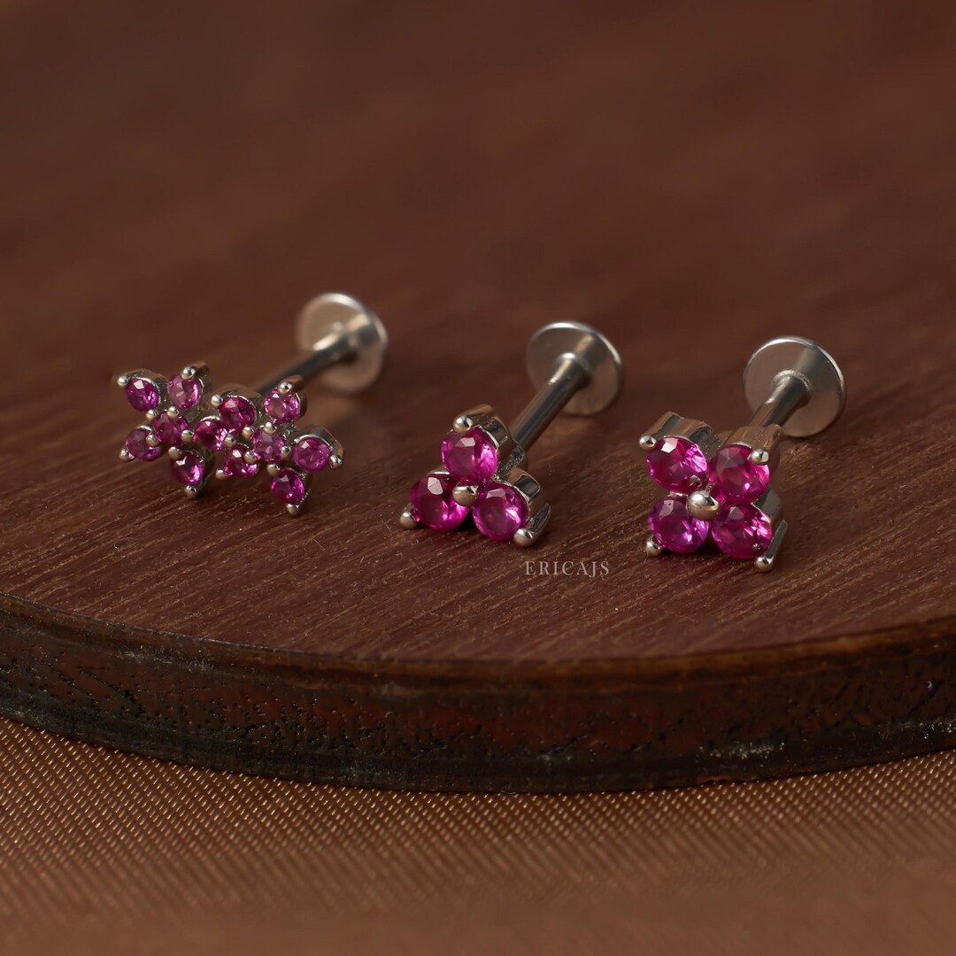 Ruby Cartilage Earring: Gold Helix, Conch, Flat Back Stud - Etsy