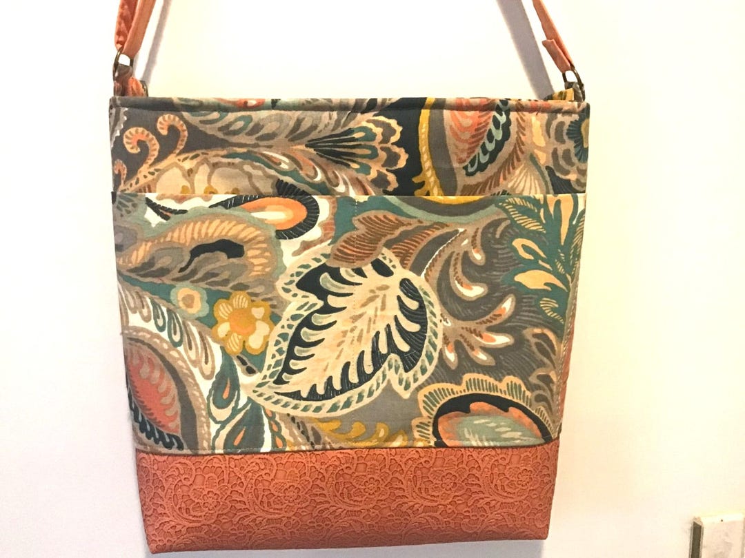 Green Botanical Print Purse, Tan and Green Purse, Purse With Vegan ...