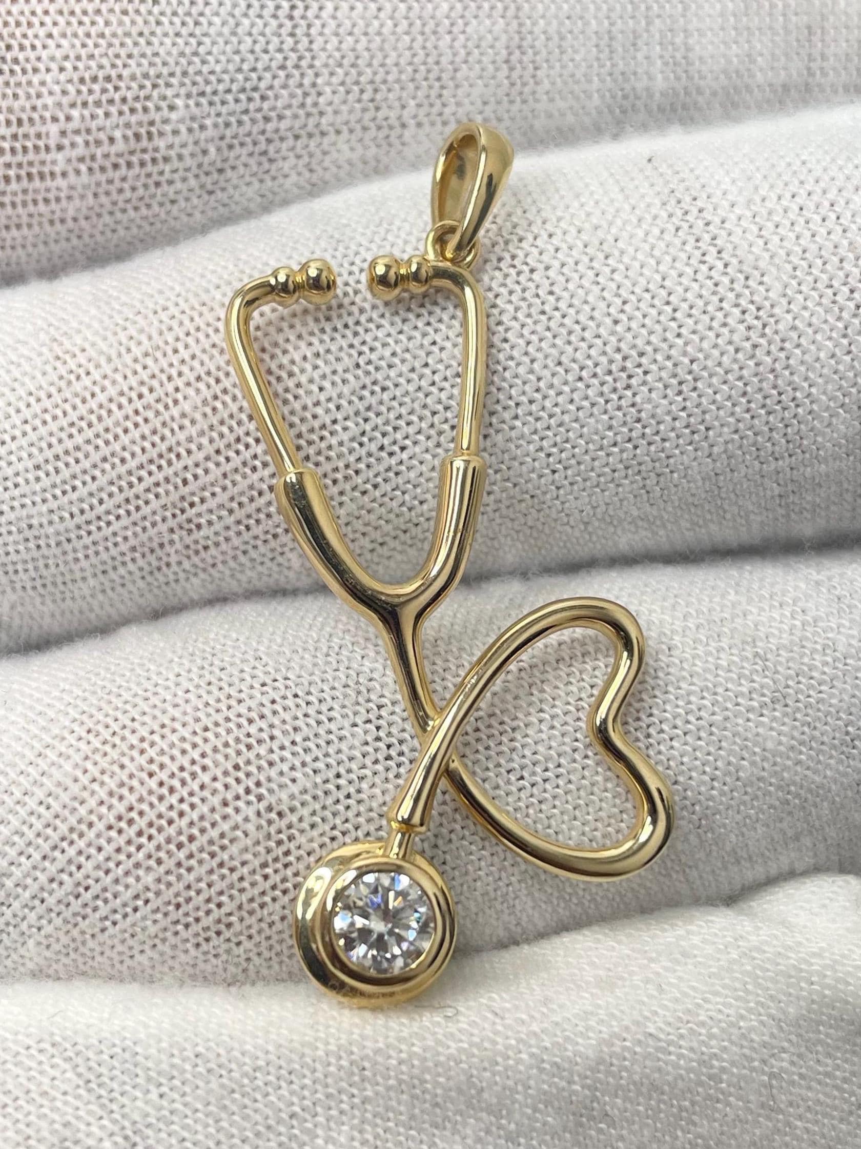 14k Solid Gold Medical Stethoscope Pendant Charm, Gold Stethoscope ...
