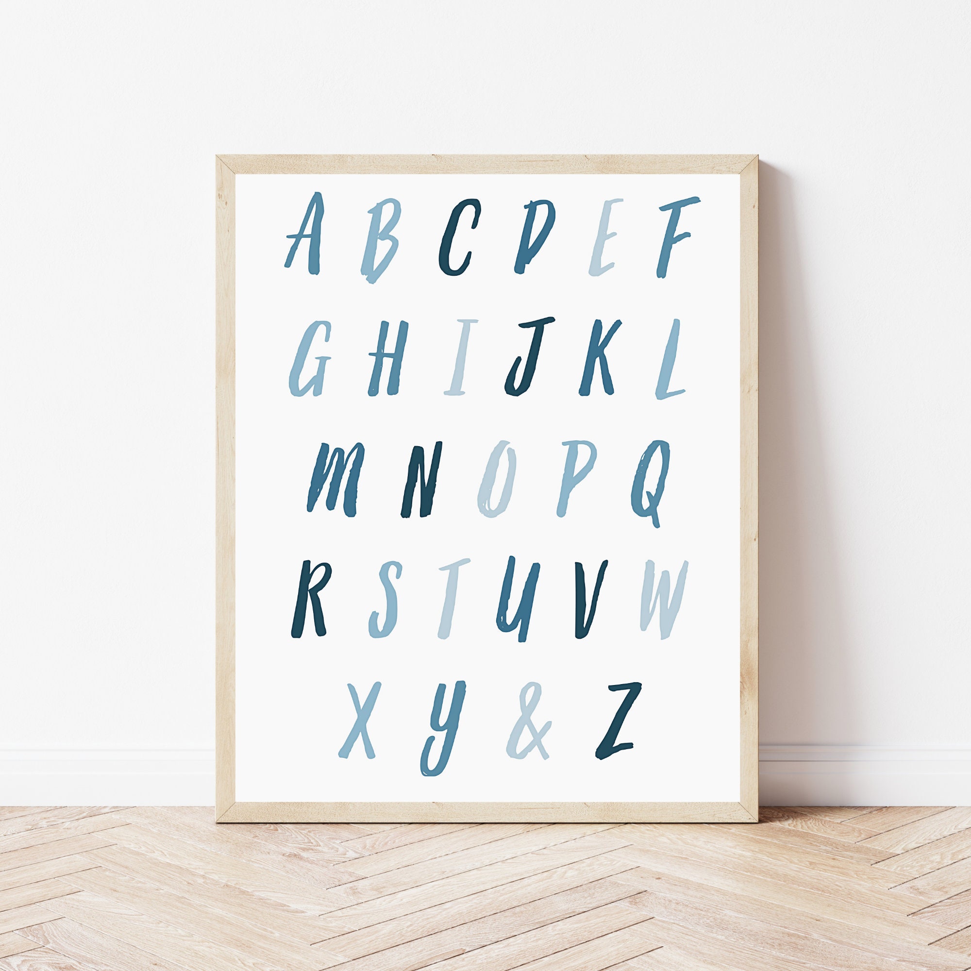 Blue Alphabet, ABC, Playroom Decor, Nursery Wall Art, Montessori ...