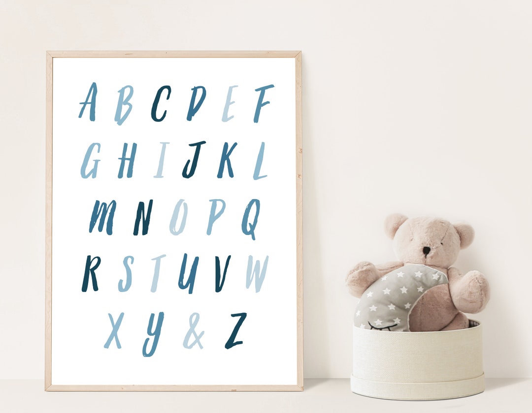 Blue Alphabet, ABC, Playroom Decor, Nursery Wall Art, Montessori ...