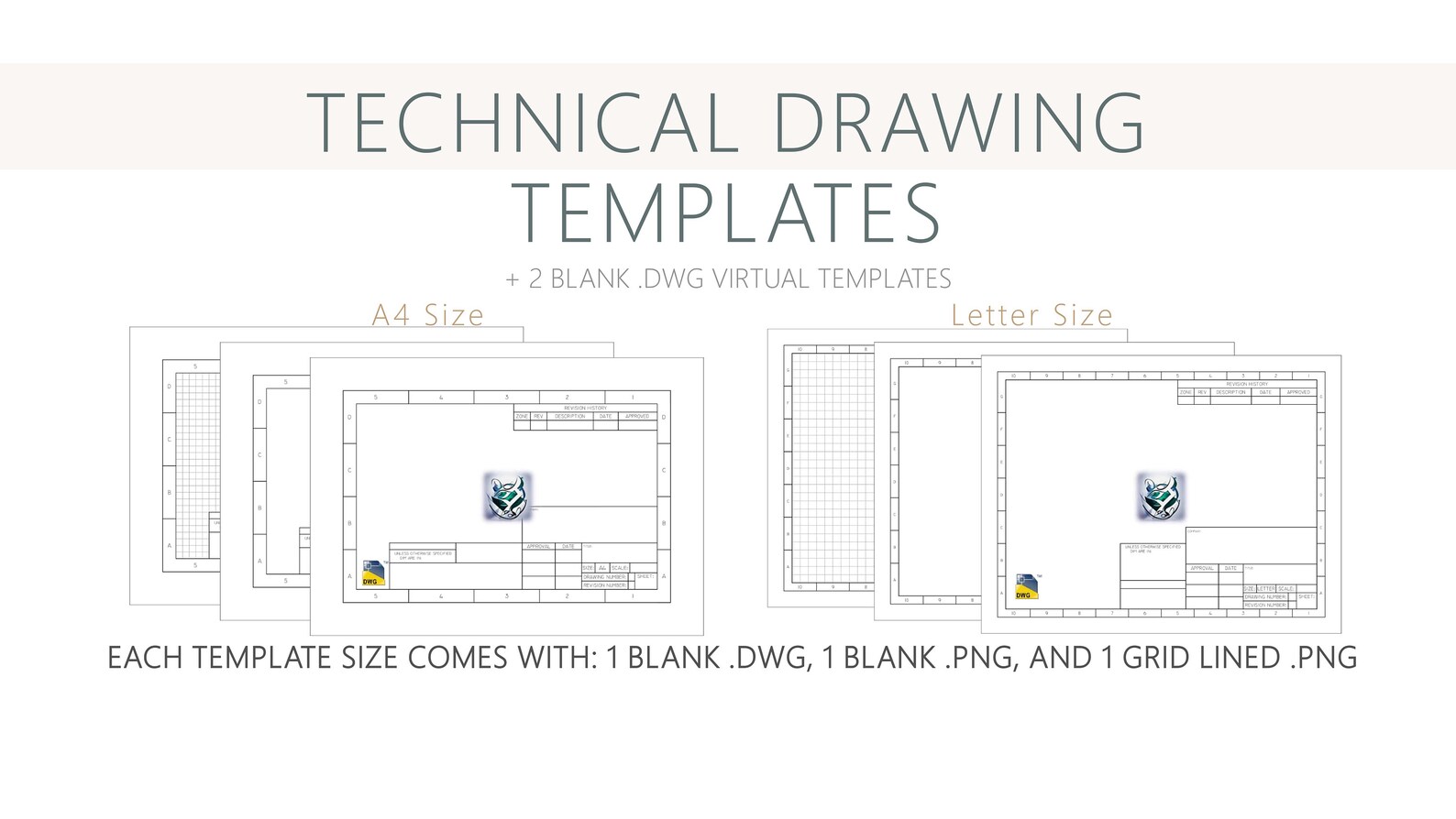 4 Printable PDF Files | Technical Drawing Templates & 2 BONUS DWG ...