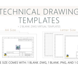 4 Printable PDF Files | Technical Drawing Templates & 2 BONUS DWG ...