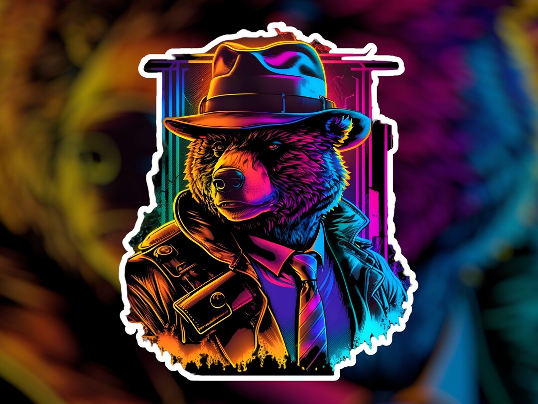 Synthwave Bear Sticker | Vaporwave Sticker - Etsy