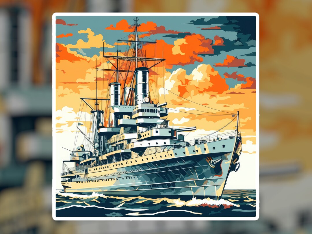 Battleship Sticker | Warship Sticker | Vintage Military | Navy ...