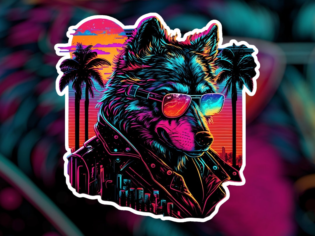 Synthwave Wolf Sticker | Vaporwave Sticker - Etsy