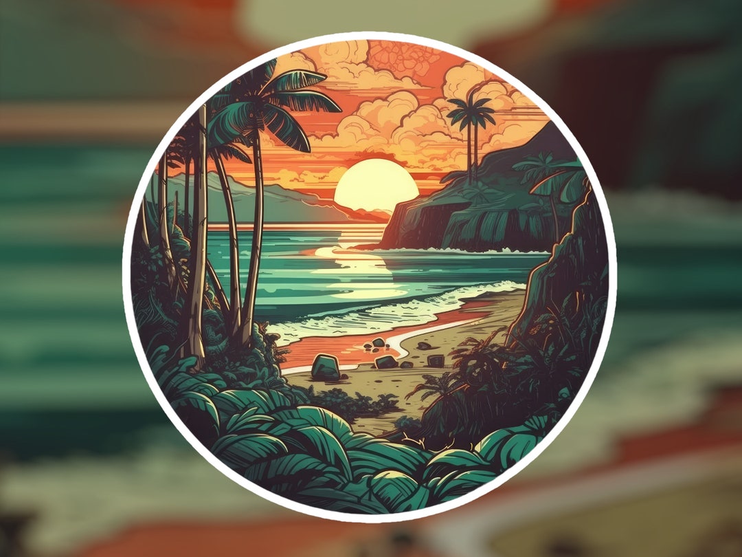 Beach Sticker | Beach Sunset | Tropical | - Etsy