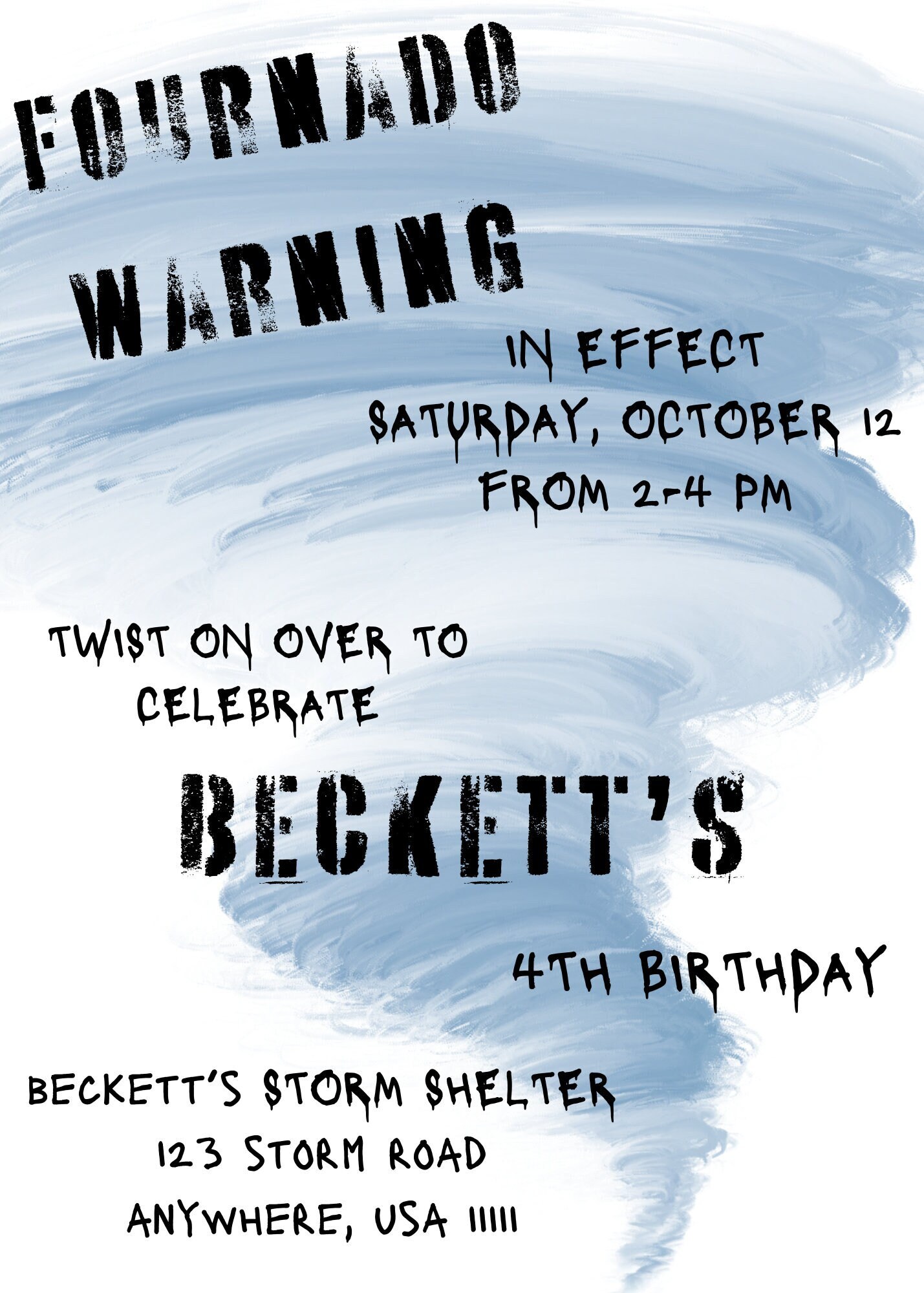 Four-nado Birthday Party Invitation Digital Download Birthday Party ...