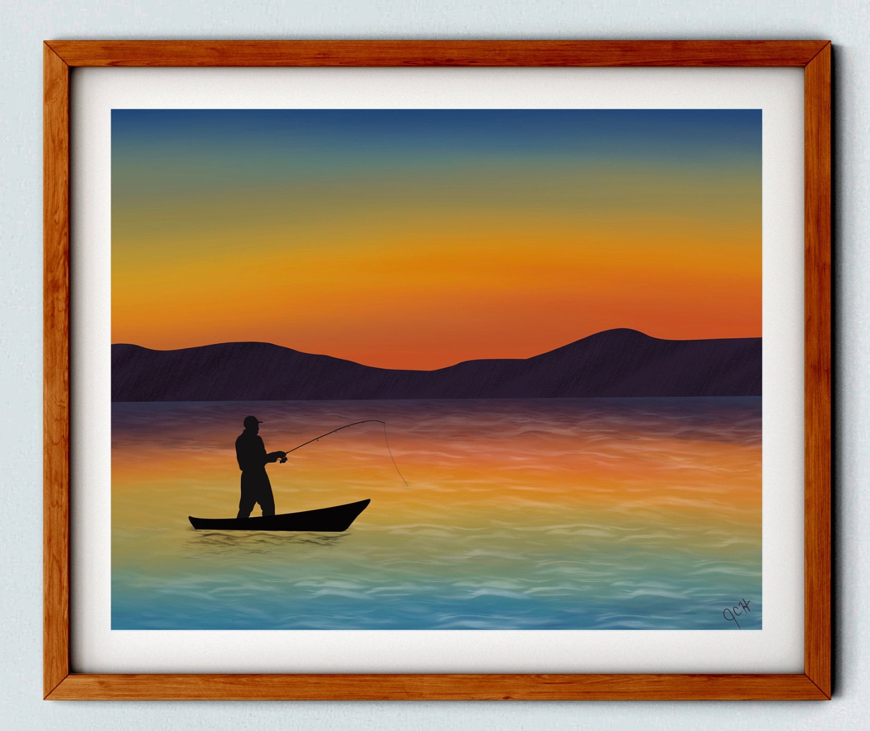 Fishing Sunset Painting