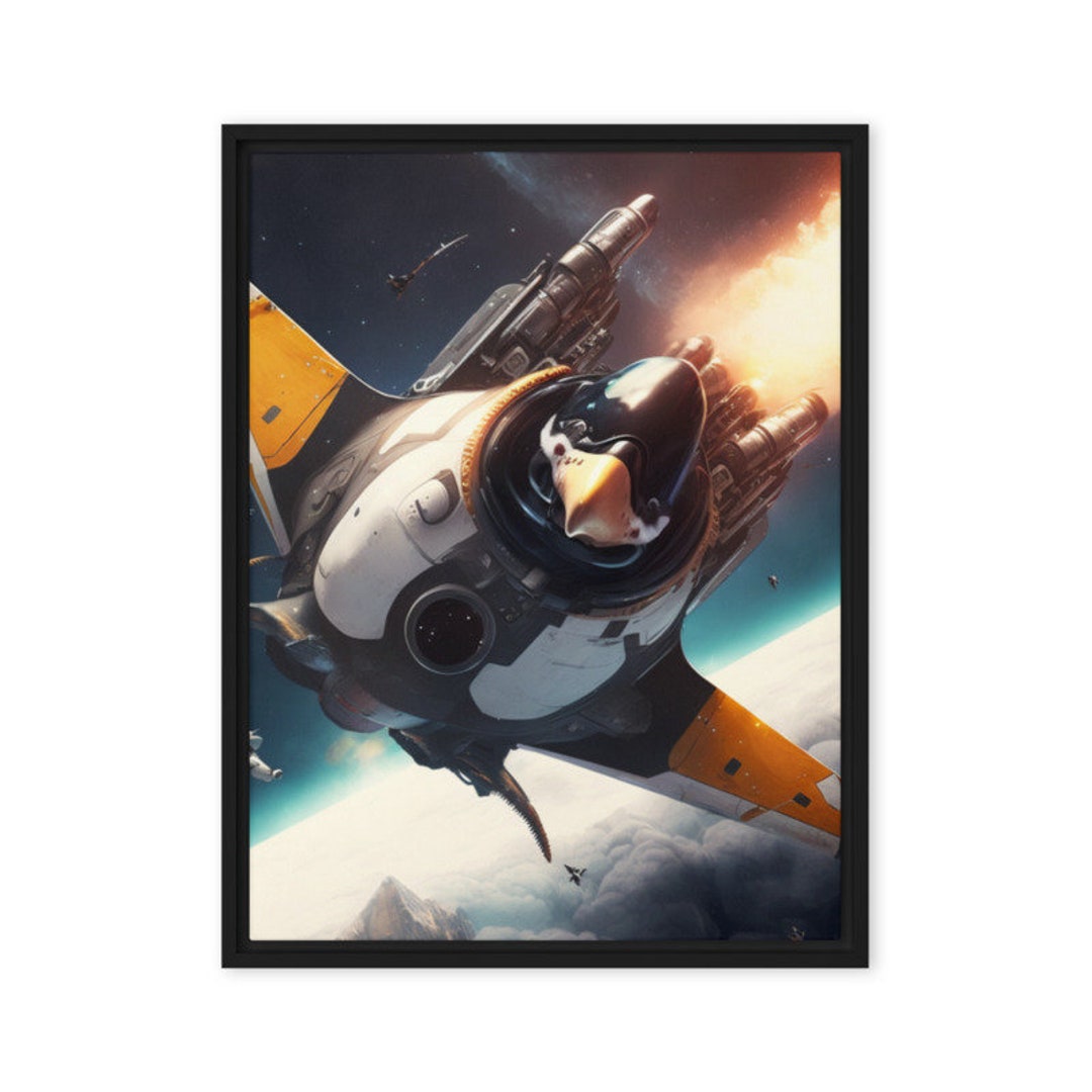 Space Penguin Fighting as Digital Ai Art printable Art - Etsy