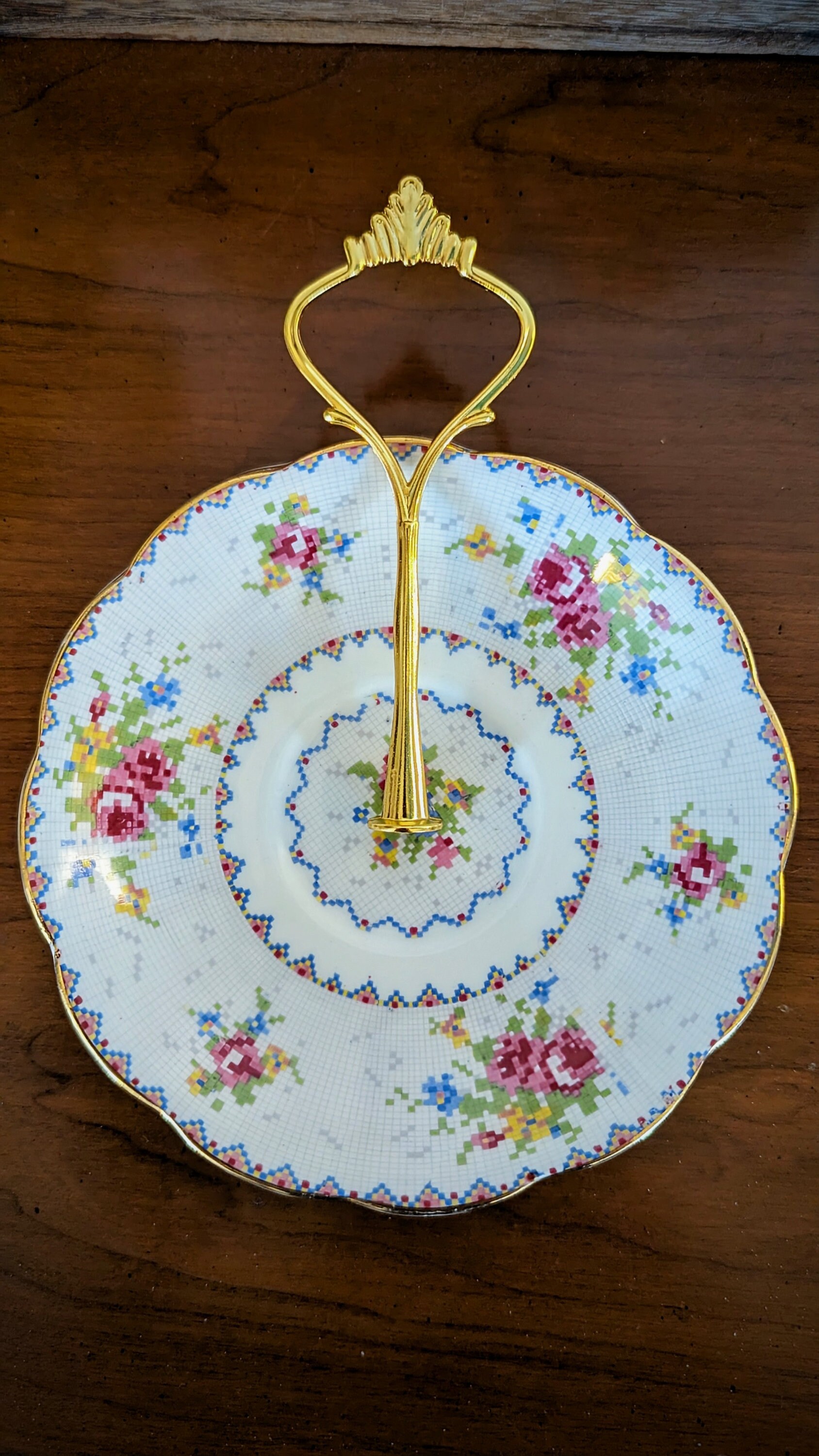 2 Tier Royal Albert Petit Point Pattern Cake / Hors D'oeuvres Stand Up ...