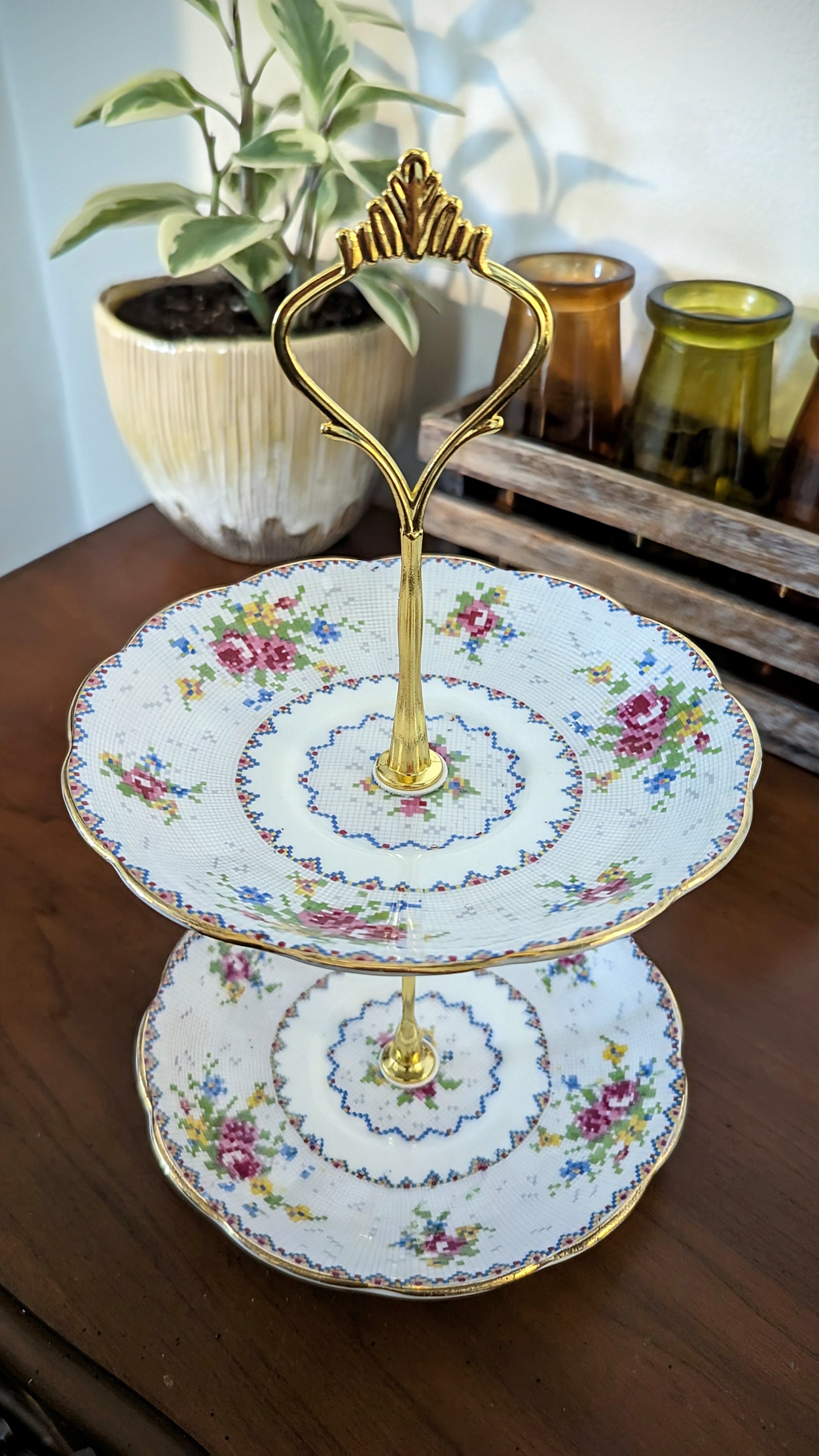 2 Tier Royal Albert Petit Point Pattern Cake / Hors D'oeuvres Stand Up ...