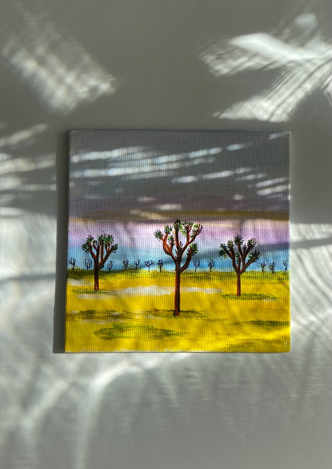 Joshua Tree Acrylic Painting on Mini Canvas, Desert Landscape Art (4x4 ...