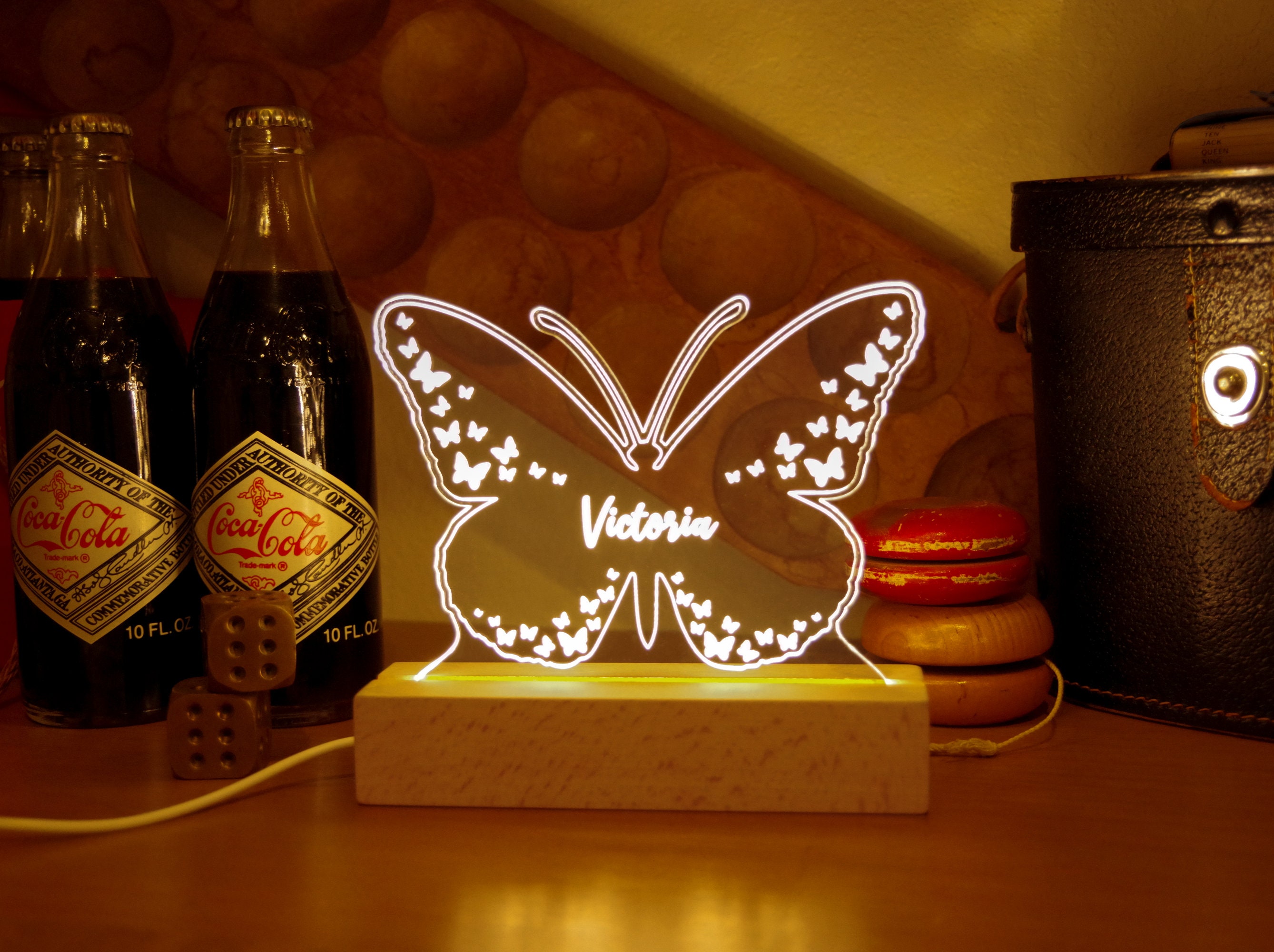 Personalized Engraved Acrylic Light up Sign Butterfly Base Custom LED ...