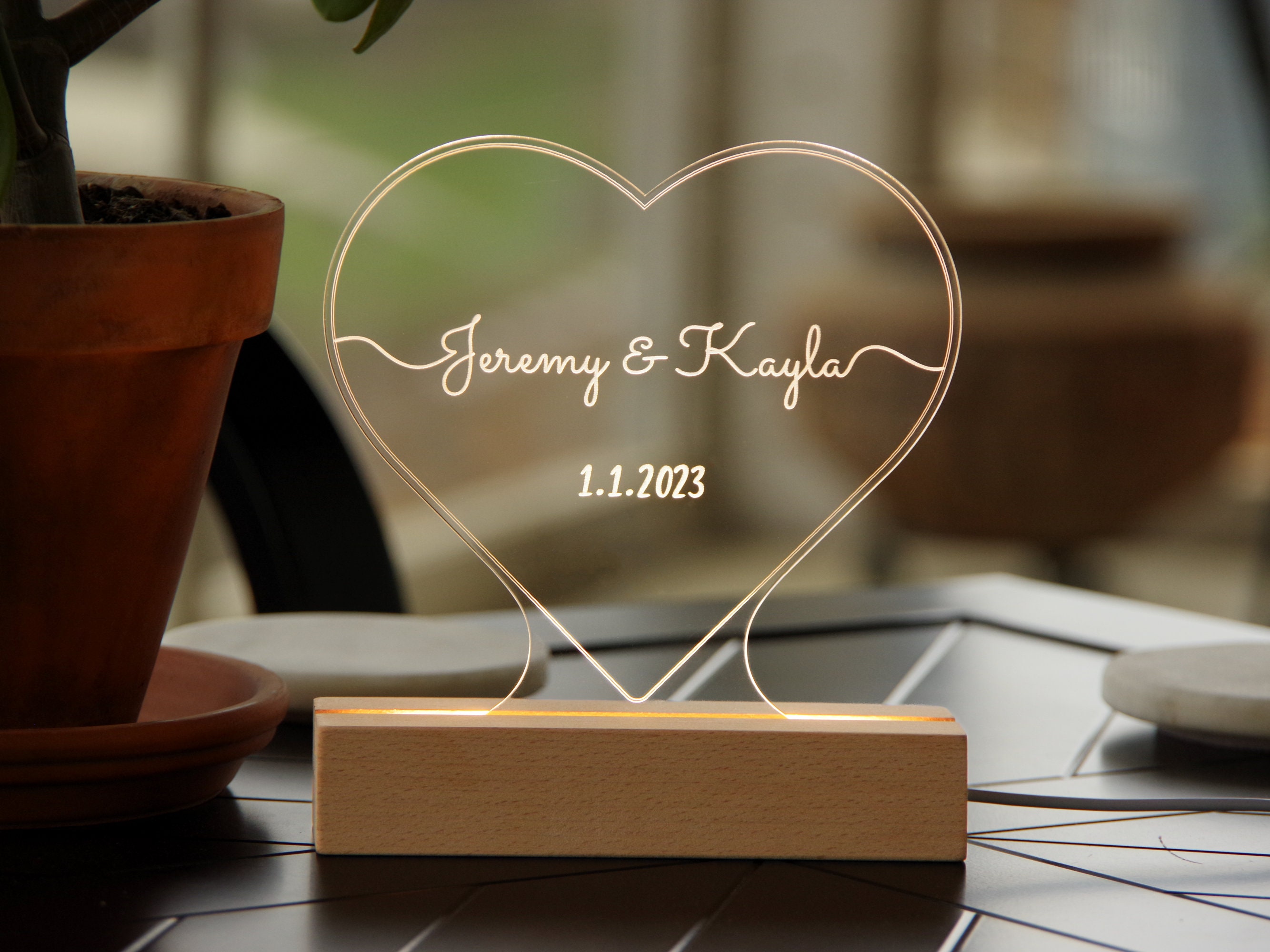 Personalized Engraved Acrylic Light up Sign - Heart - Custom LED ...