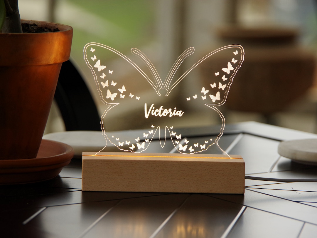 Personalized Engraved Acrylic Light up Sign Butterfly Base Custom LED ...