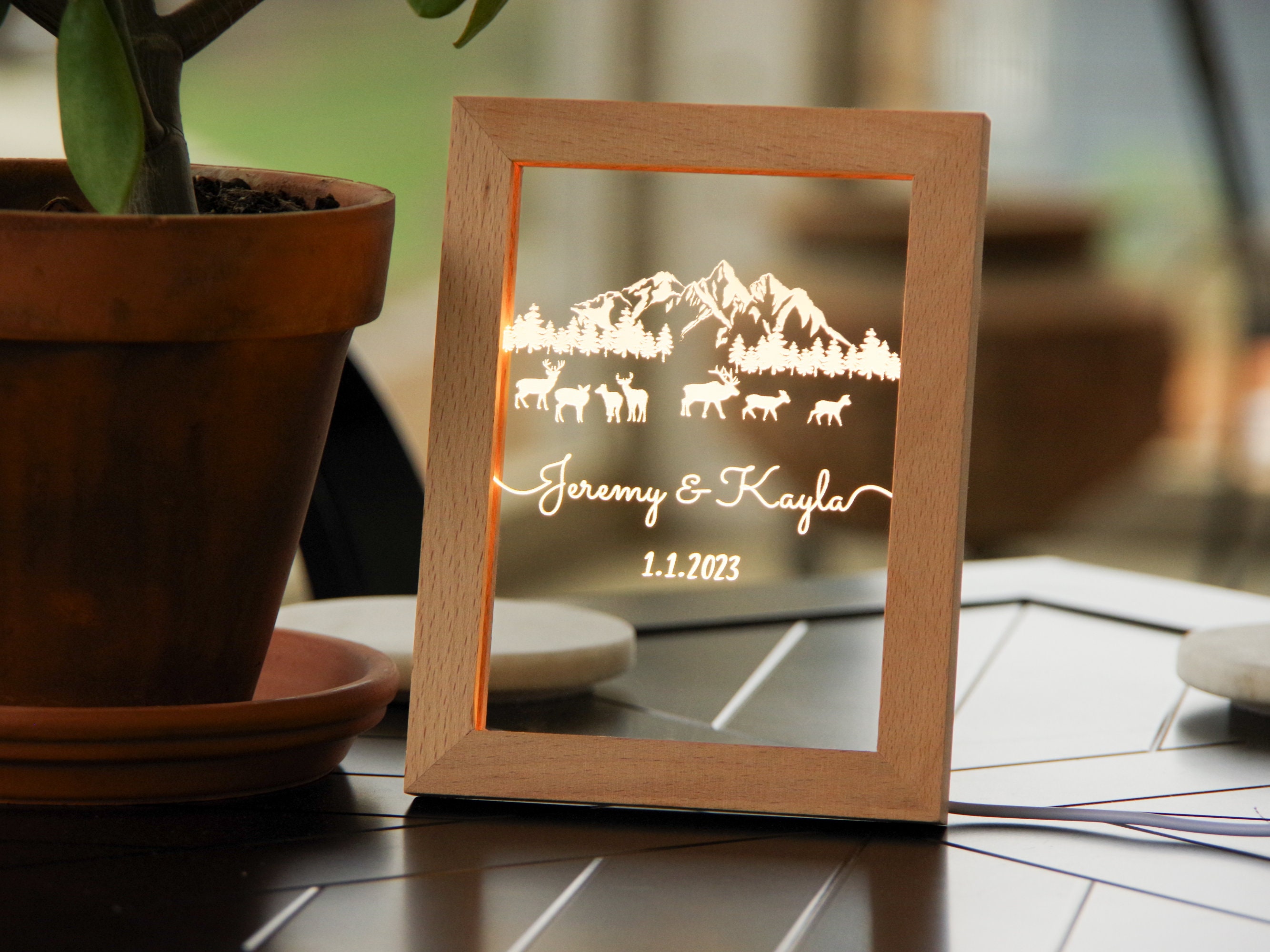 Engraved Acrylic Frame Light up Custom LED Weddings, Anniversary, Home ...