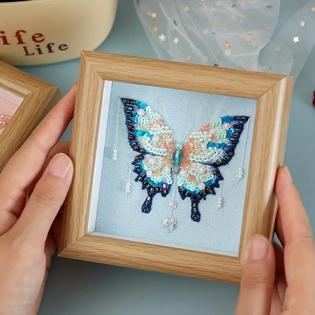 DIY Beaded Butterfly Embroidery Kit With Frame, 3D Butterfly Embroidery ...