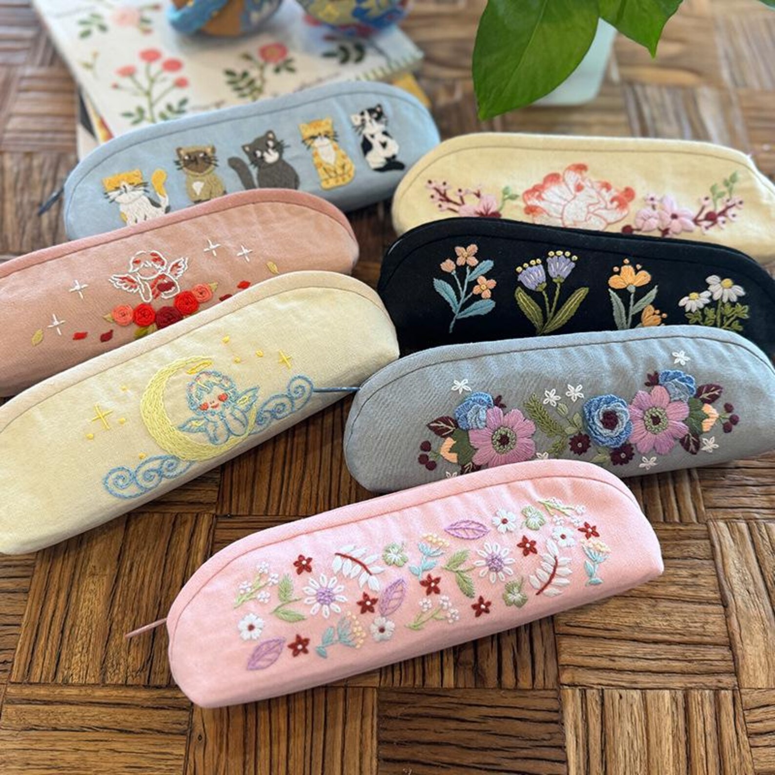 Hand-embroidered Pencil Case DIY Kit, 3D Flower Design, Lu Embroidery ...