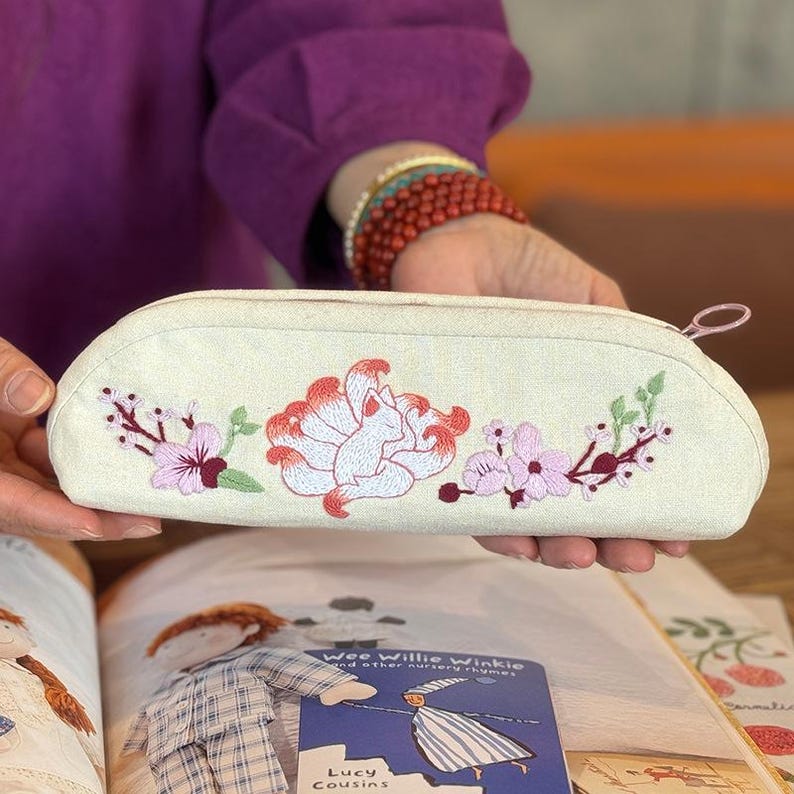 Hand-embroidered Pencil Case DIY Kit, 3D Flower Design, Lu Embroidery ...