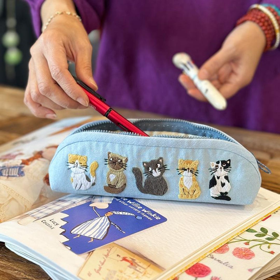 Hand-embroidered Pencil Case DIY Kit, 3D Flower Design, Lu Embroidery ...