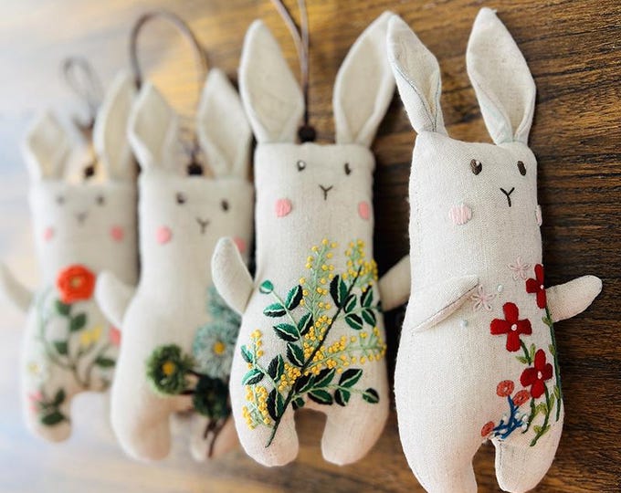 Hand Floral Embroidery Kit for Beginner, Rabbit Sewing Kit, Bunny Toy ...