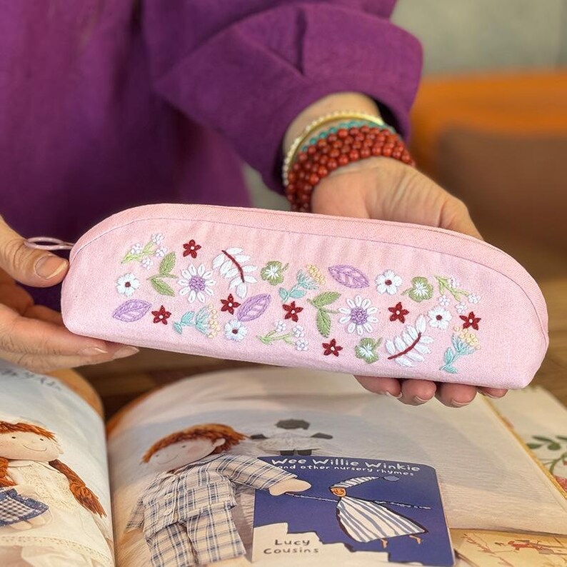 Hand-embroidered Pencil Case DIY Kit, 3D Flower Design, Lu Embroidery ...